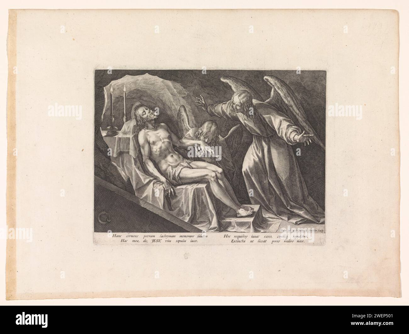 Investment of Christ by two angels, 1570 - 1632 print In the tomb the ...