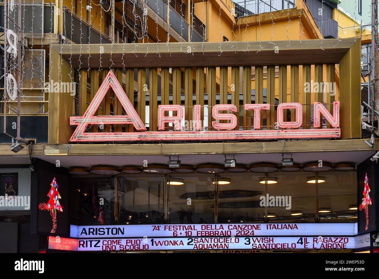 Sign of the Ariston Theatre, where will be held the Italian Song ...