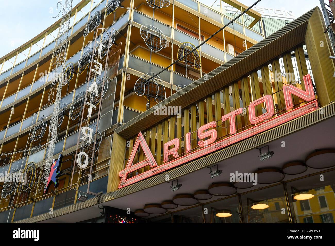 Sign of the Ariston Theatre, where will be held the Italian Song ...