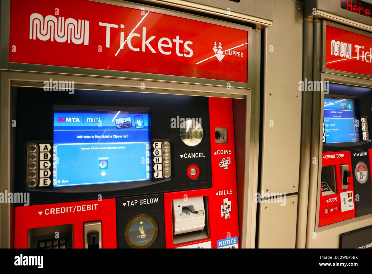 San Francisco, California: SFMTA MUNI Clipper Ticket Vending Machine ...