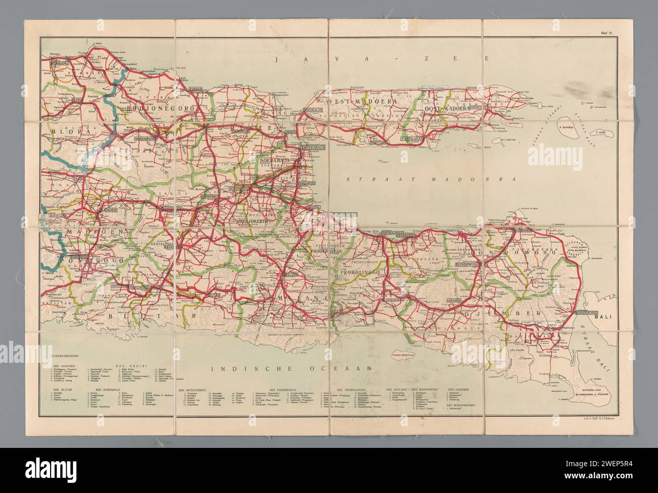 Road map of East Java, Anonymous, 1906 - 1938 print Scale 1: 500,000 ...