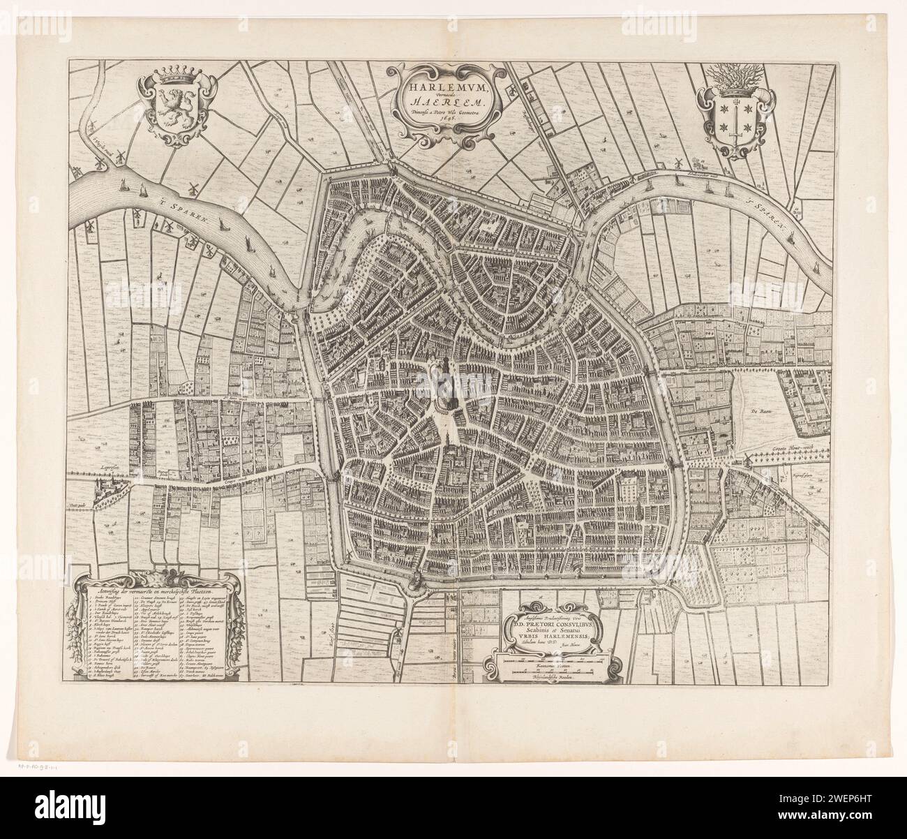 Map of Haarlem, Anonymous, 1652 print Map in a nutshell perspective. At the top left of the ...
