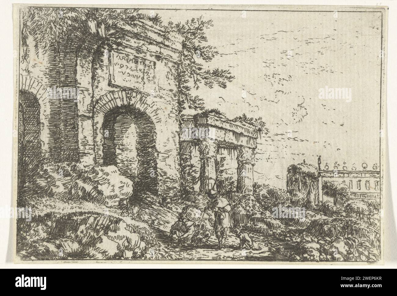Italian landscape with ruins and figures, 1634 - 1690 print Landscape ...