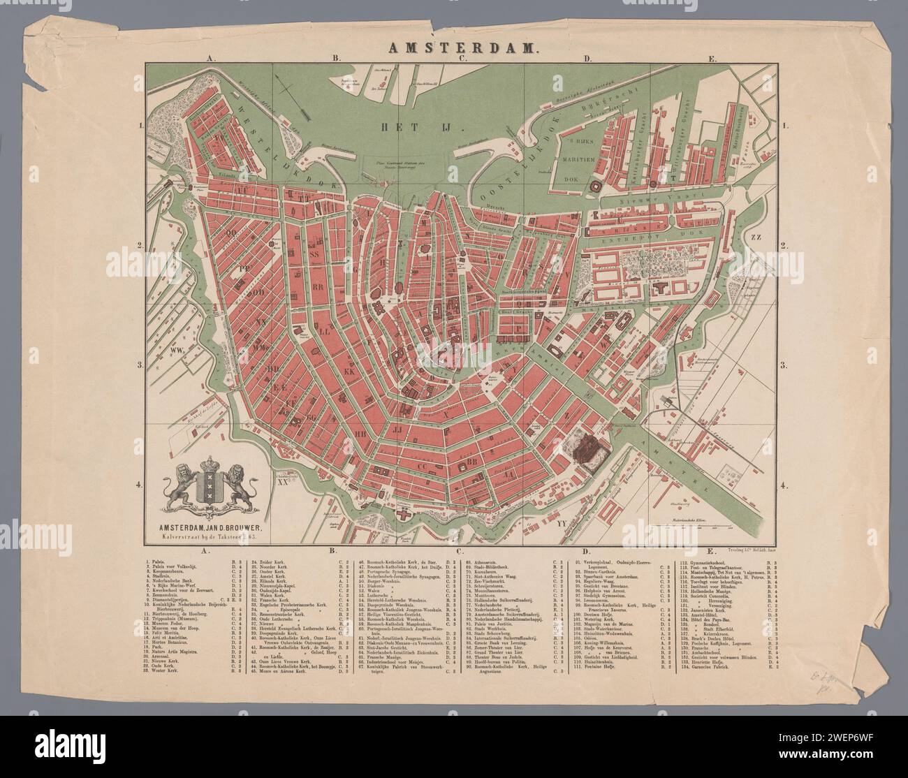 Map of Amsterdam, Anonymous, 1870 - 1884 print Under the map a legend 1-134. paper maps of ...