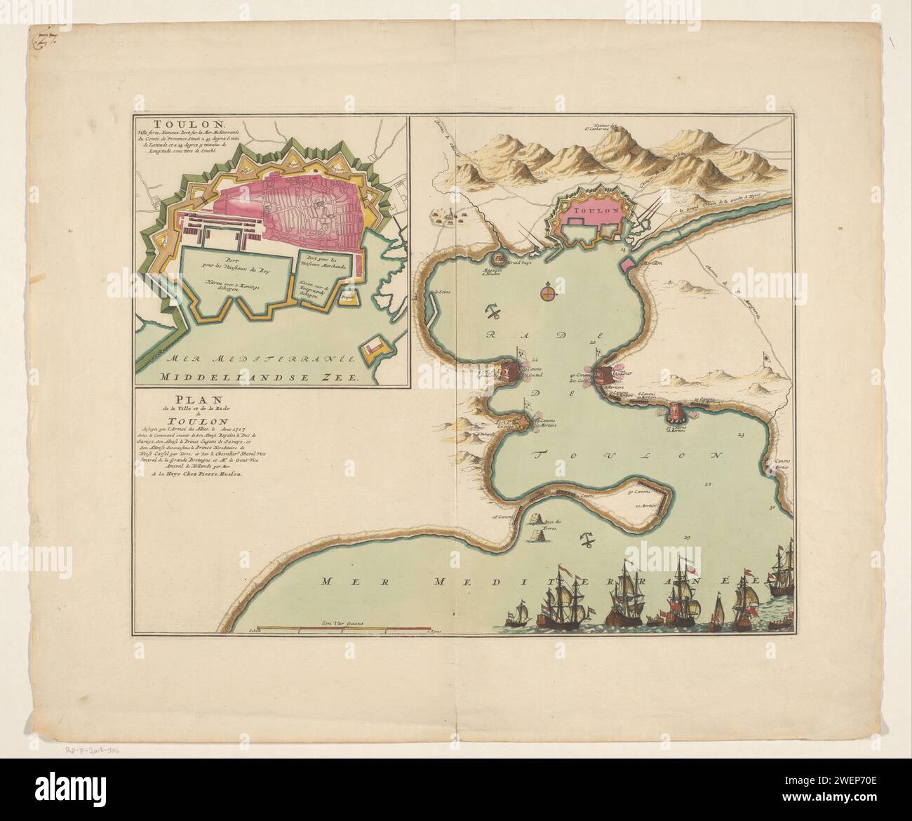 Map of the Bay of Toulon with a map of Toulon, during the siege of 1707 ...