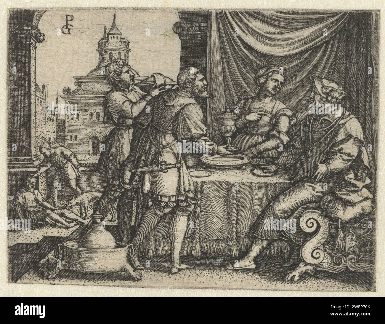 Feast of the rich man, Georg Pencz, 1542 - 1543 print paper engraving ...