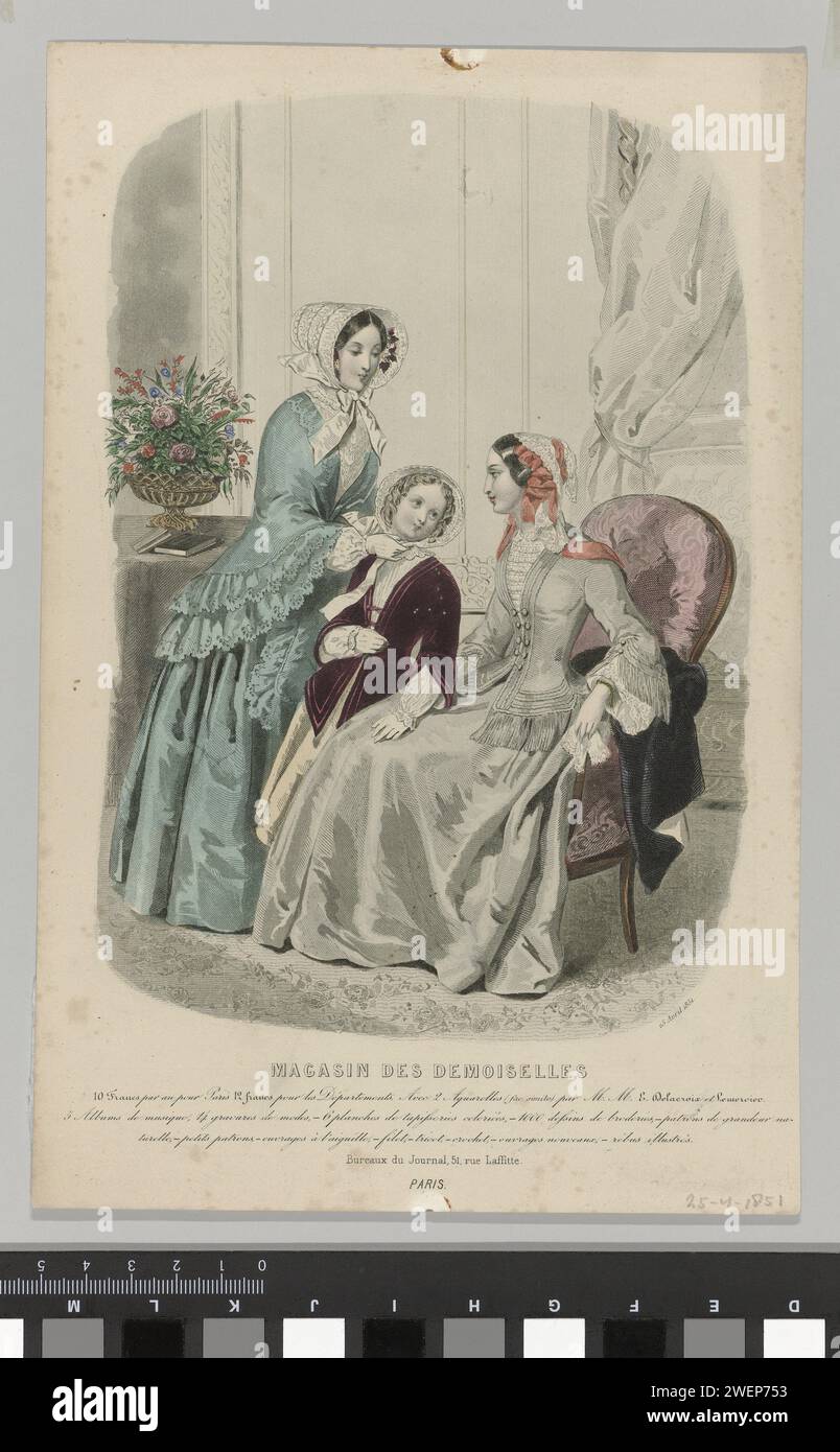 Demoiselle store, April 25, 1851, 1851 Two women and a girl in an ...