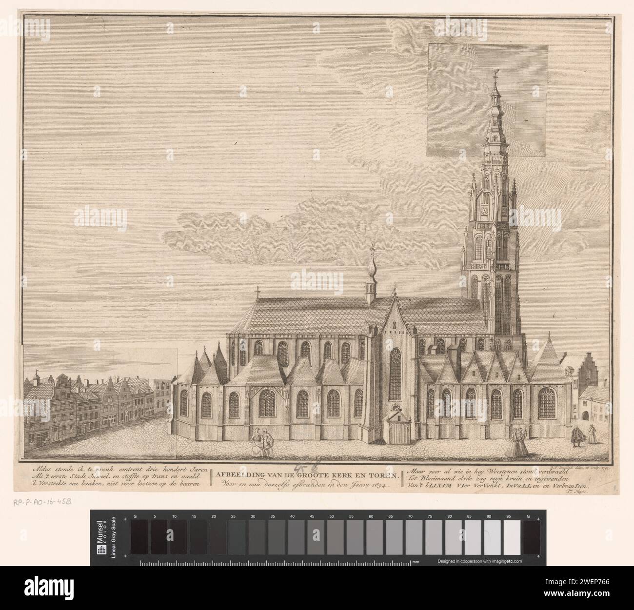View of the Grote Kerk in Breda, before and after the fire of 1694, B.F ...