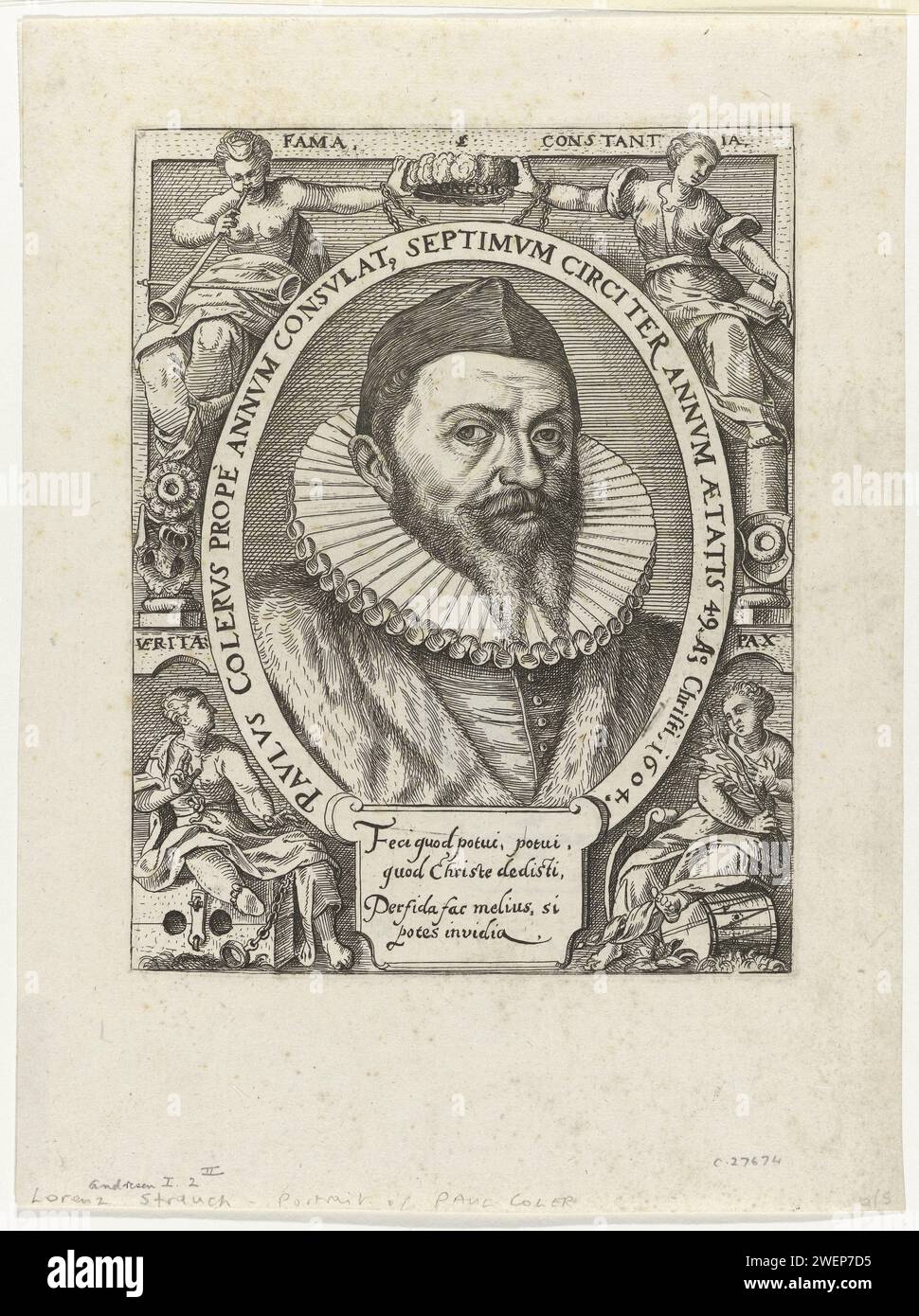 Portrait van Paulus Colerus, Lorenz Strauch, 1604 print Portrait caught ...