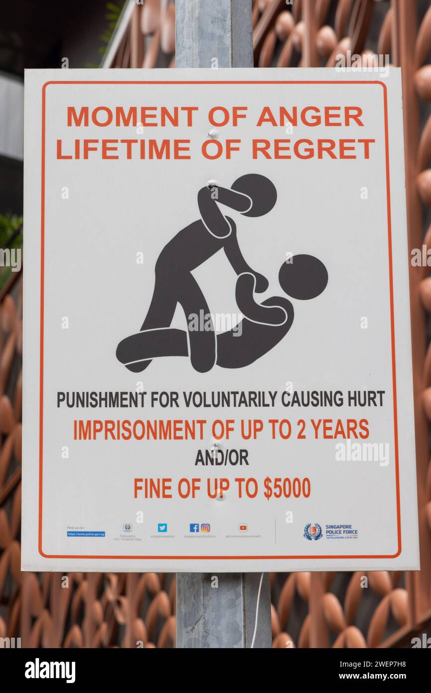 'Moment of anger lifetime of regret' police street sign in Singapore ...