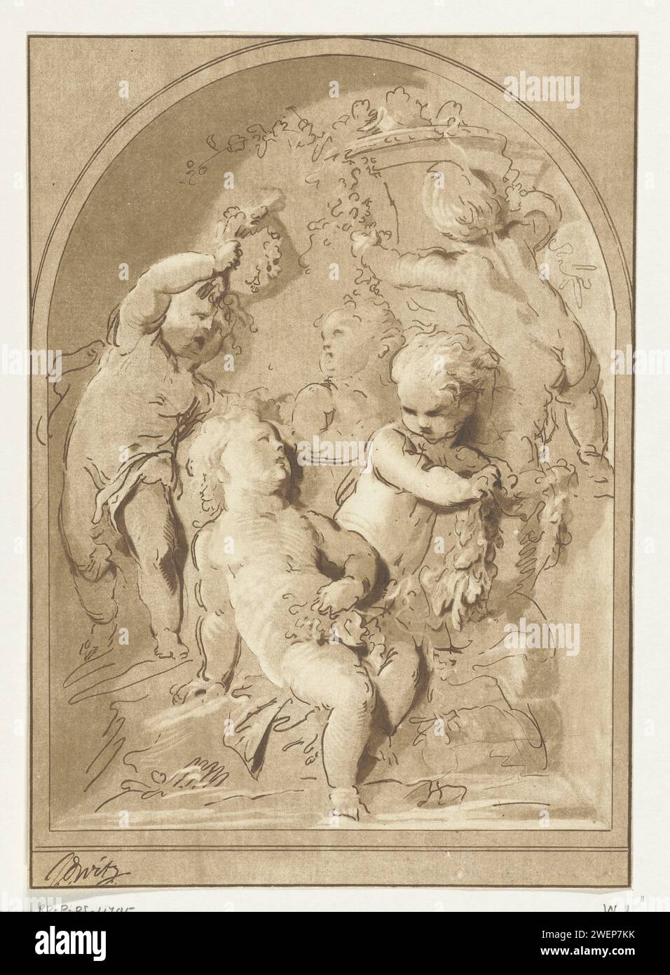 Five putti with flowers and garlands near Vaas, Leendert Brasser, After ...