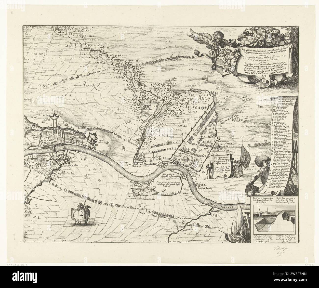 Siege of Maastricht, 1632 (plate 2), 1633 print Map of the siege and ...