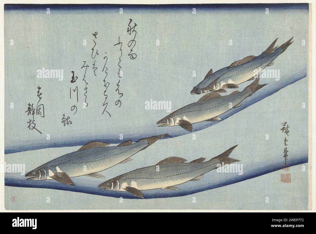 TROUT, HIROSHIGE (I), Utagawa, 1830-1840 print Five trout against a ...