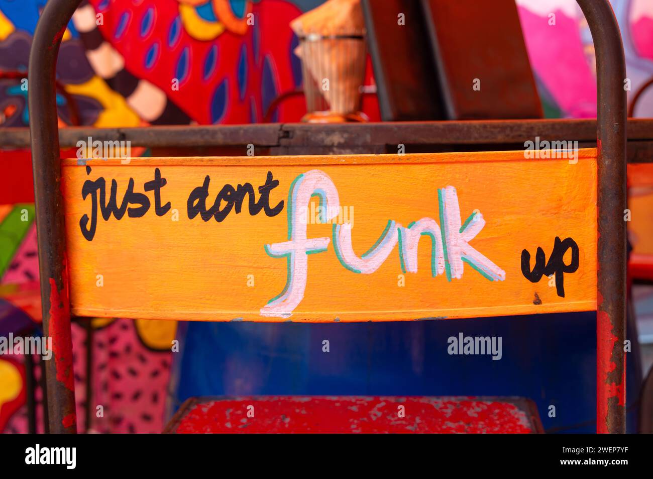 Colourful funky bar chairs at Blu Jazz Bar, Haji Lane, Singapore Stock ...