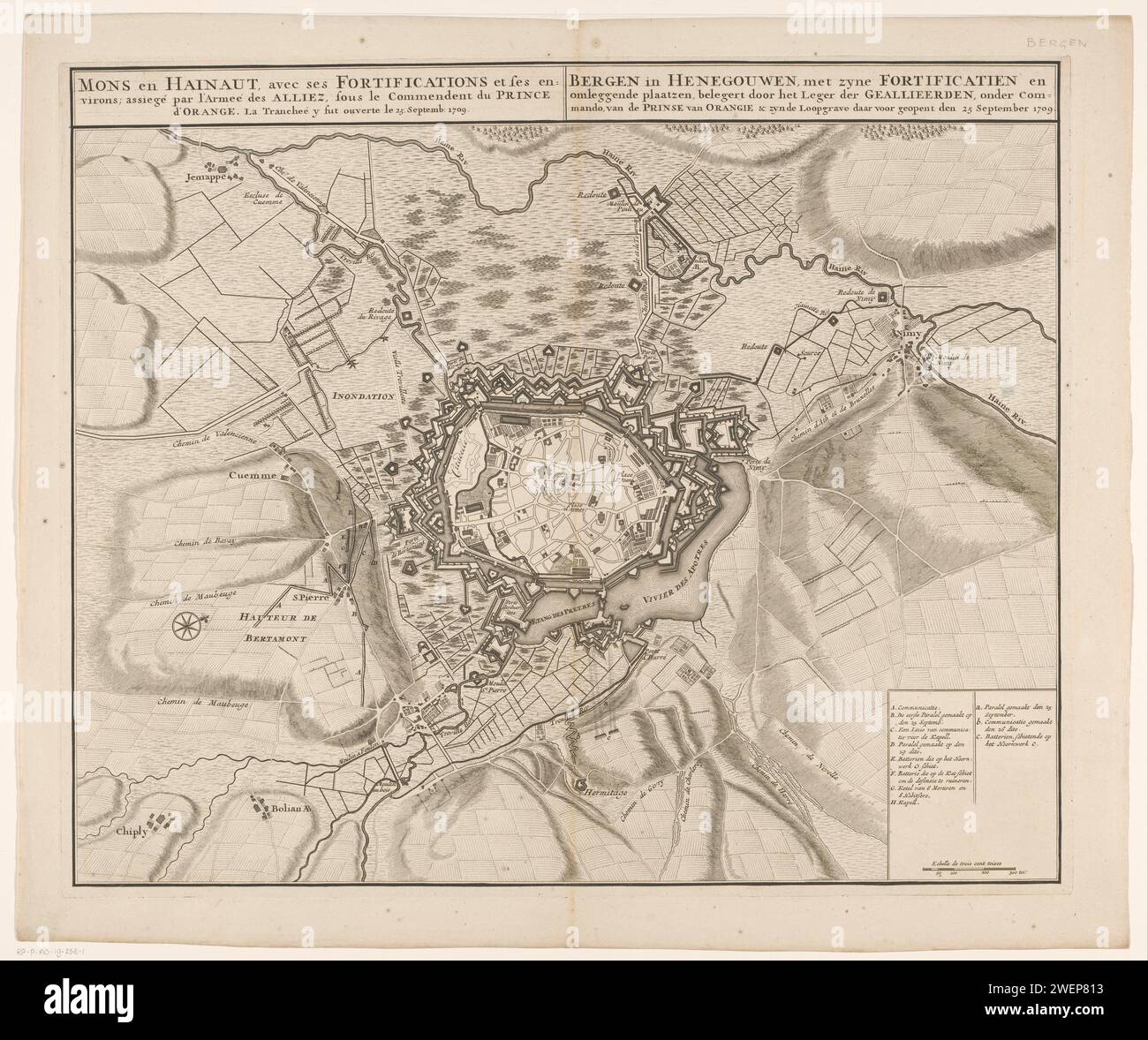 Siege of Mons, 1709, Anonymous, 1709 - 1720 print Map of the siege of ...