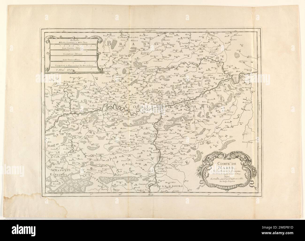 Map of the Graafschap Namur, Anonymous, 1701 print Map of the county names. At the bottom right ...