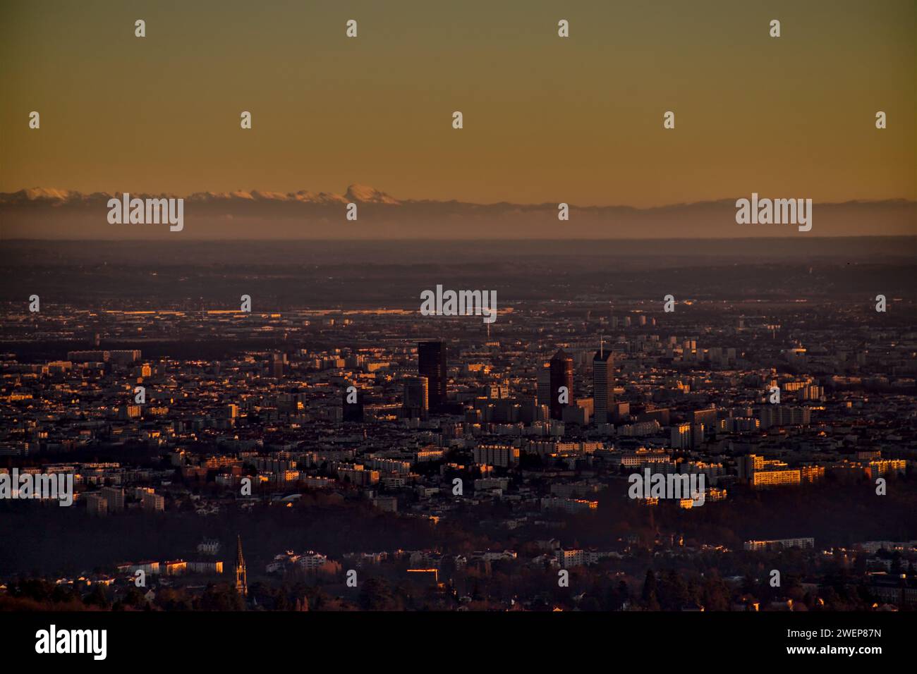 Sunset over the city of Lyon and its skyline Stock Photo - Alamy