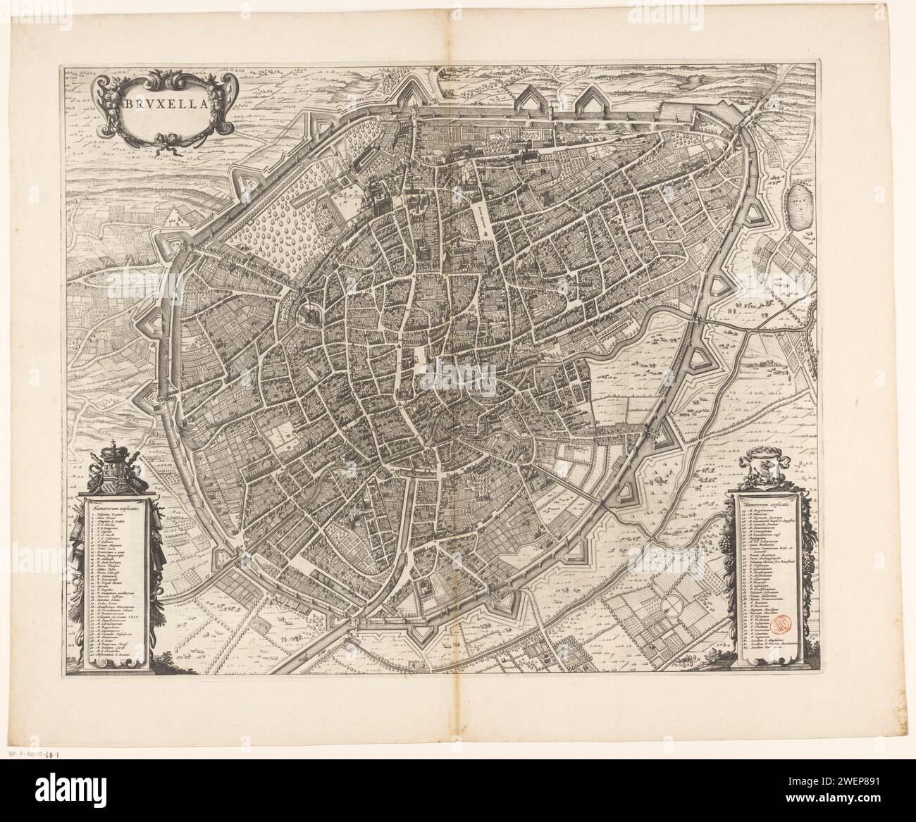 Map of Brussels, Anonymous, 1649 print Map of Brussels with buildings ...