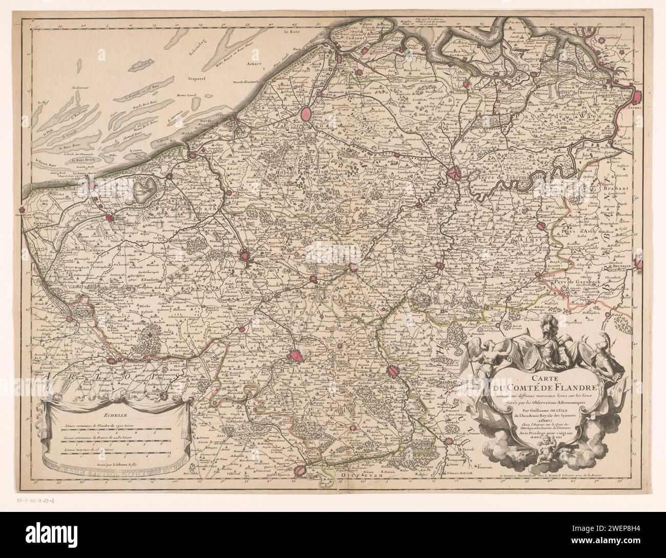 Map of the Graafschap Vlaanderen, Henri Liébaux Fils, 1704 print Map of ...