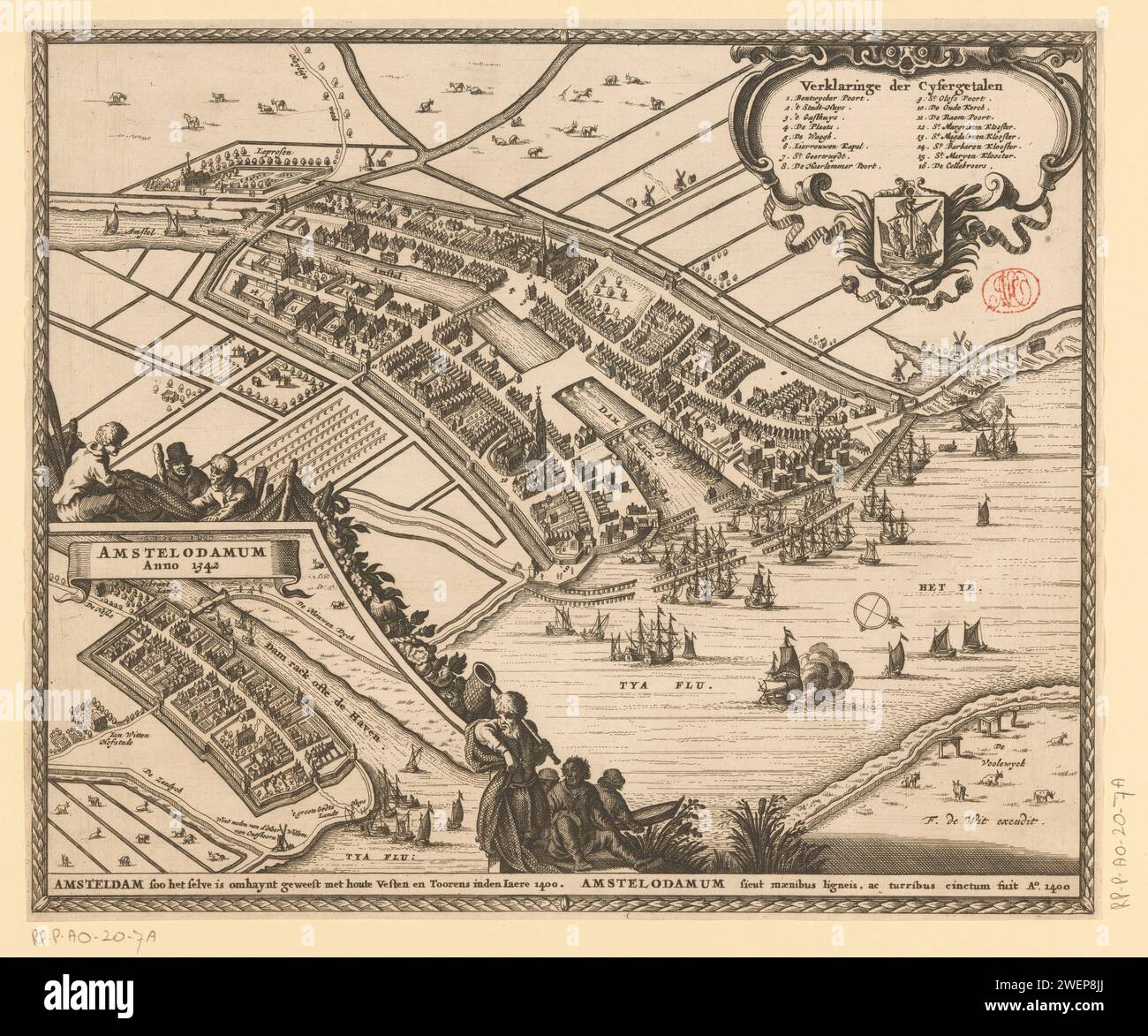 Map of Amsterdam, 1400, Anonymous, After Pieter Hendricksz. Schut, c. 1671 - c. 1680 print Map ...