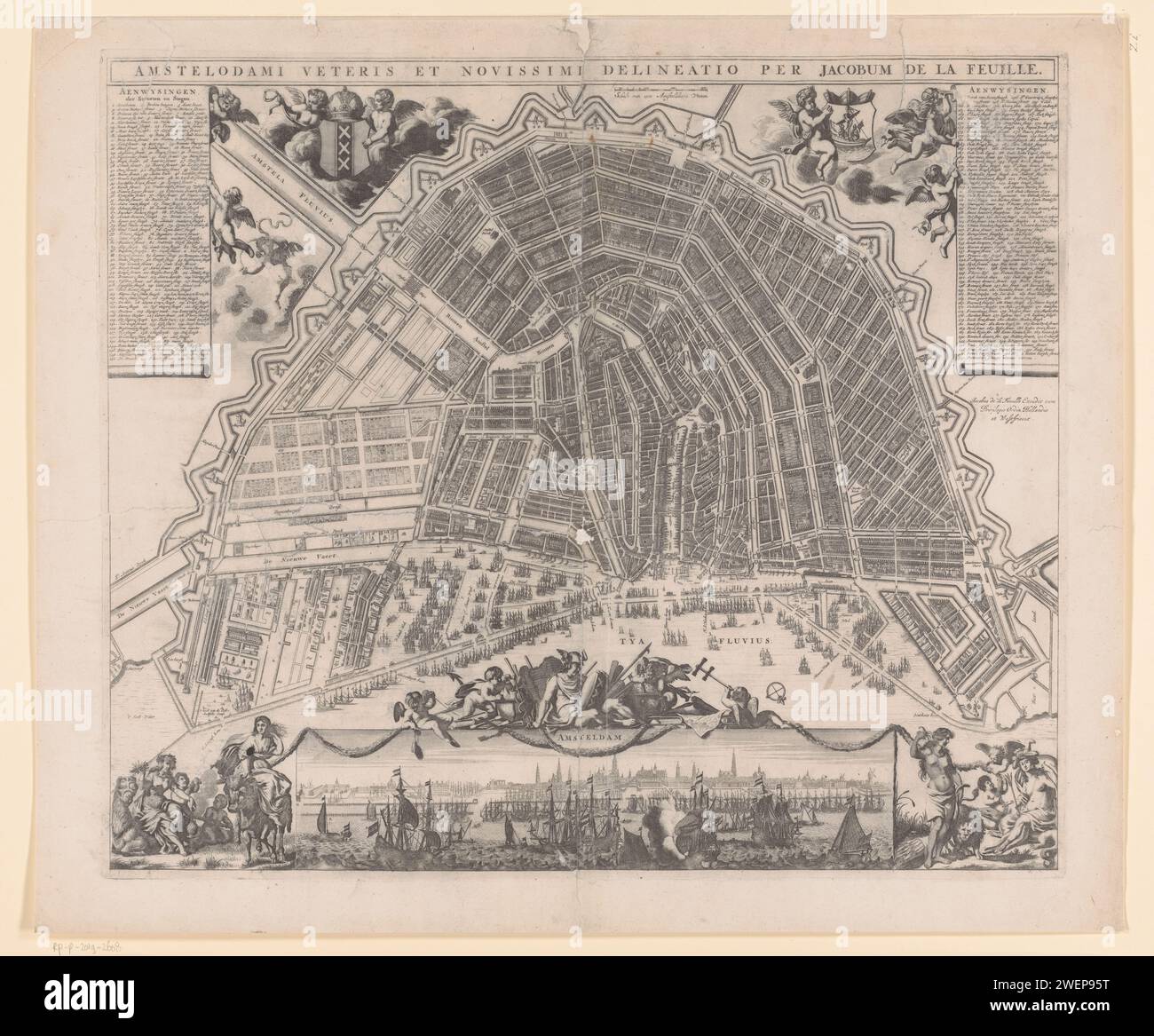 Map of Amsterdam, Johannes de Ram (Possible), 1693 - 1719 print On the left a legend 1-152, on ...