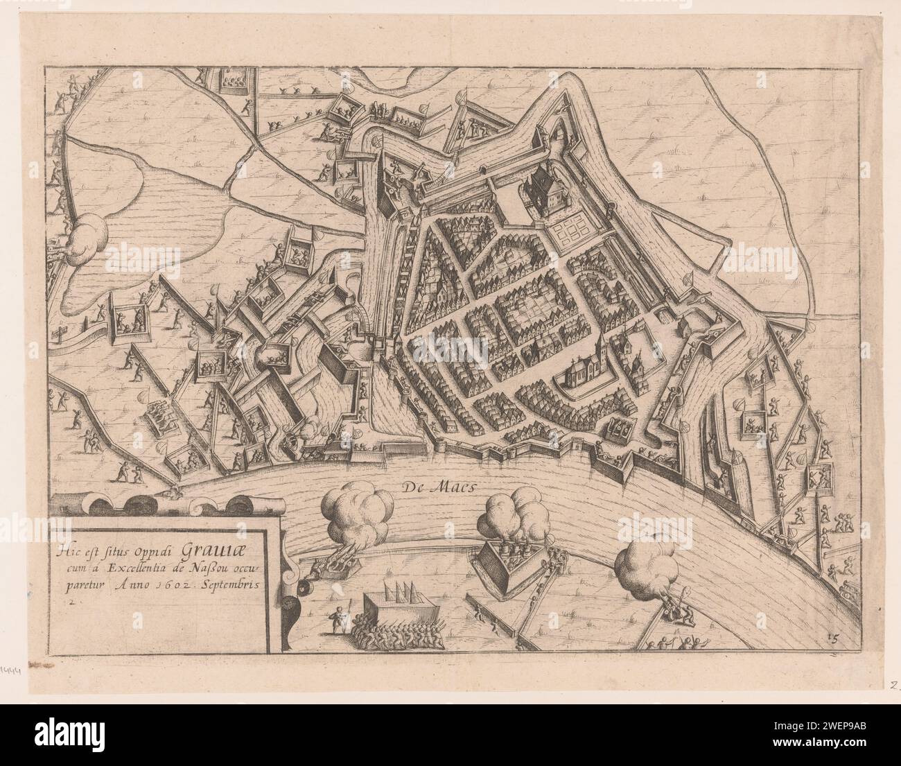 Map of the fortress and siege of Grave, Lambert Cornelisz., 1612 print ...