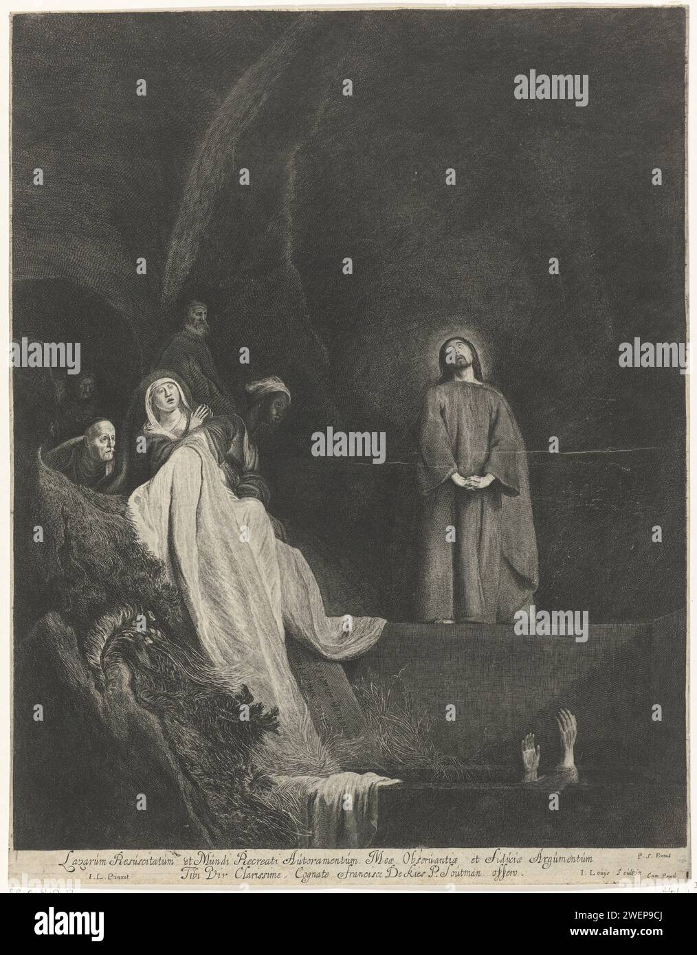 Opwekking by Lazarus, Jacob Louys, after Jan Lievens, 1644 - 1650 print ...