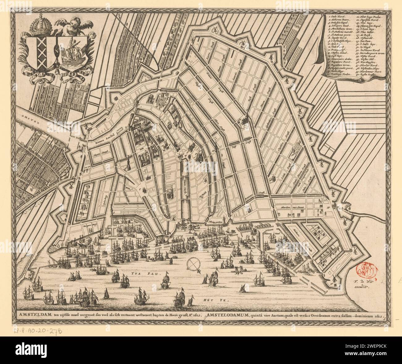 Map of Amsterdam, 1612, Anonymous, After Pieter Hendricksz. Schut, c. 1671 - c. 1680 print Map ...