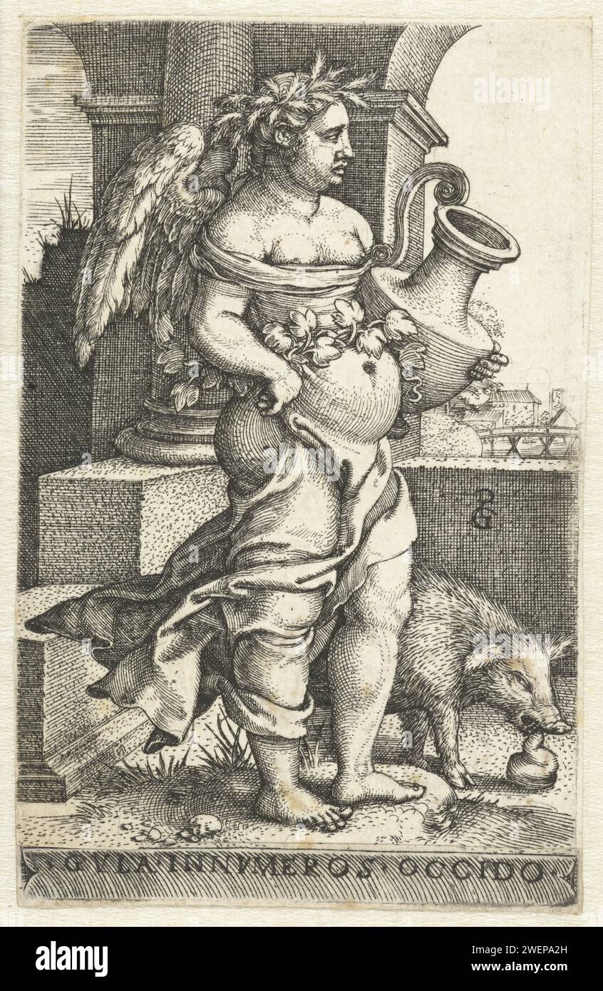 Gulziness (Gula), Georg Pencz, 1539 - 1543 print Winged woman as a ...