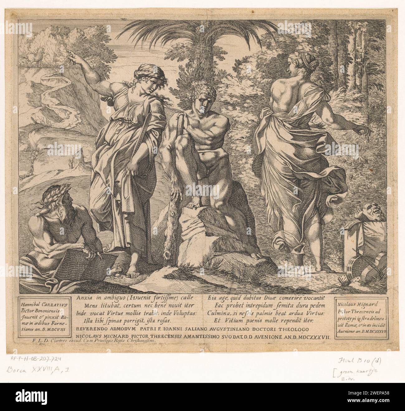 Hercules must choose between virtue and vice, 1637 print Hercules sits ...