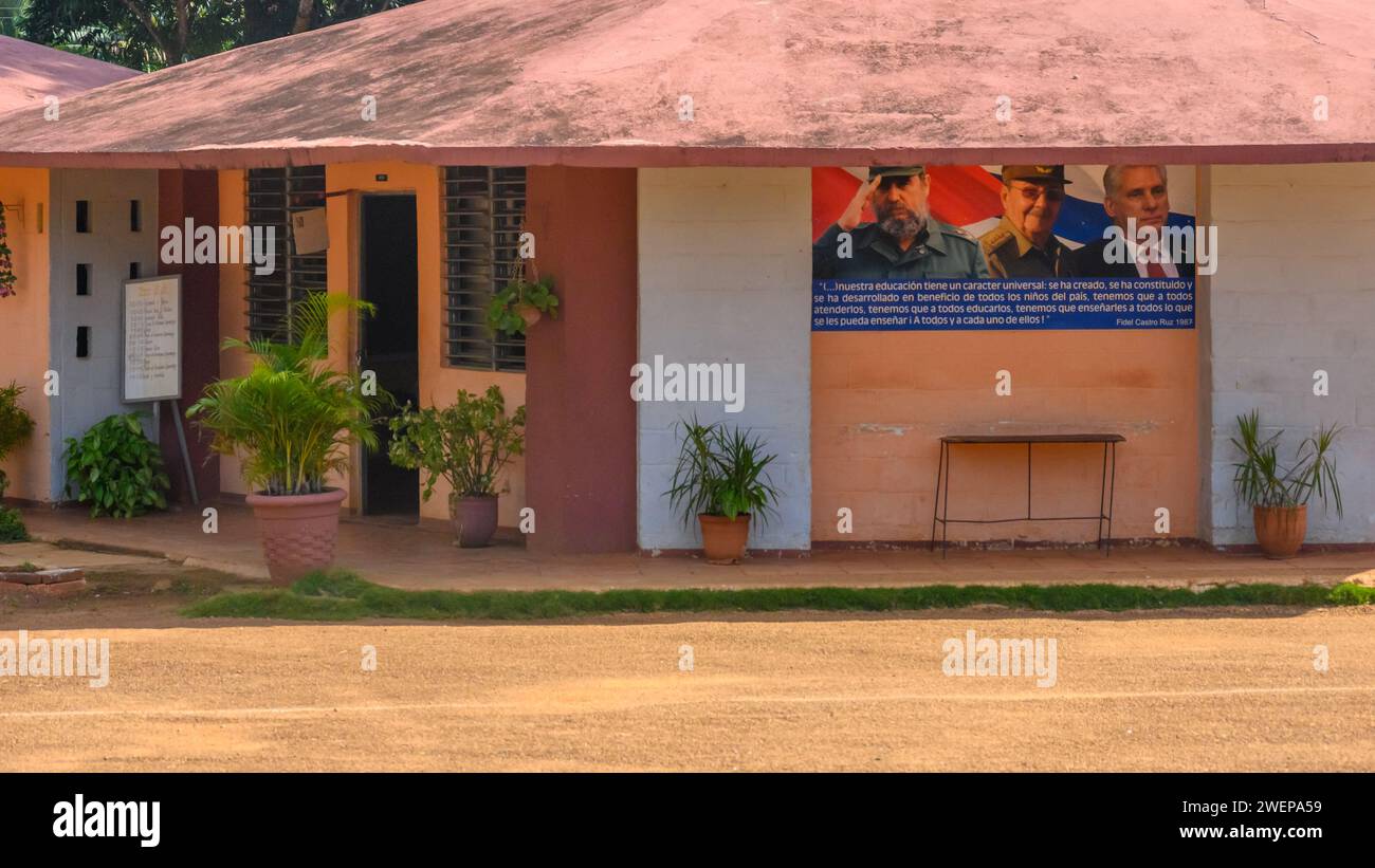 propaganda billboard with fidel castro, raul castro and diaz-canel ...