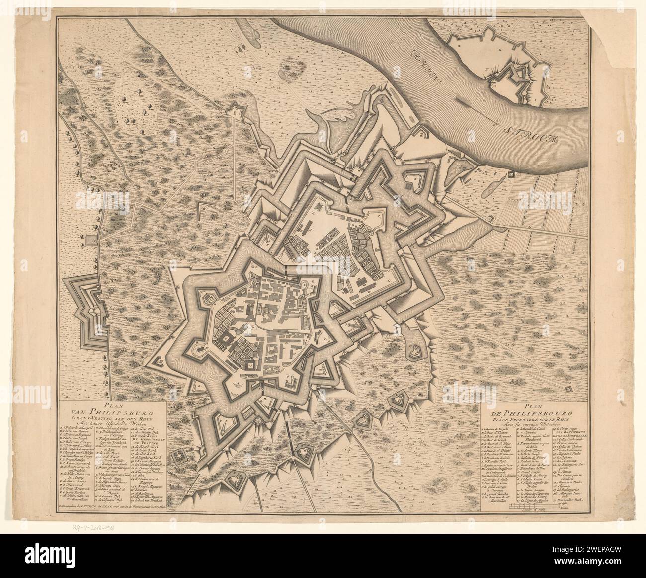 Map of Philippsburg, Anonymous, 1727 - 1738 print paper etching ...