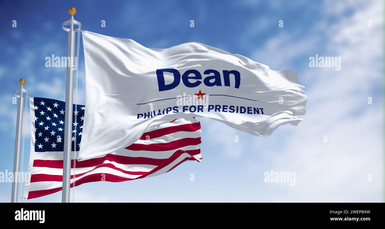 Excelsior, US, OCT. 27 2023: Dean Phillips election campaign flags and ...