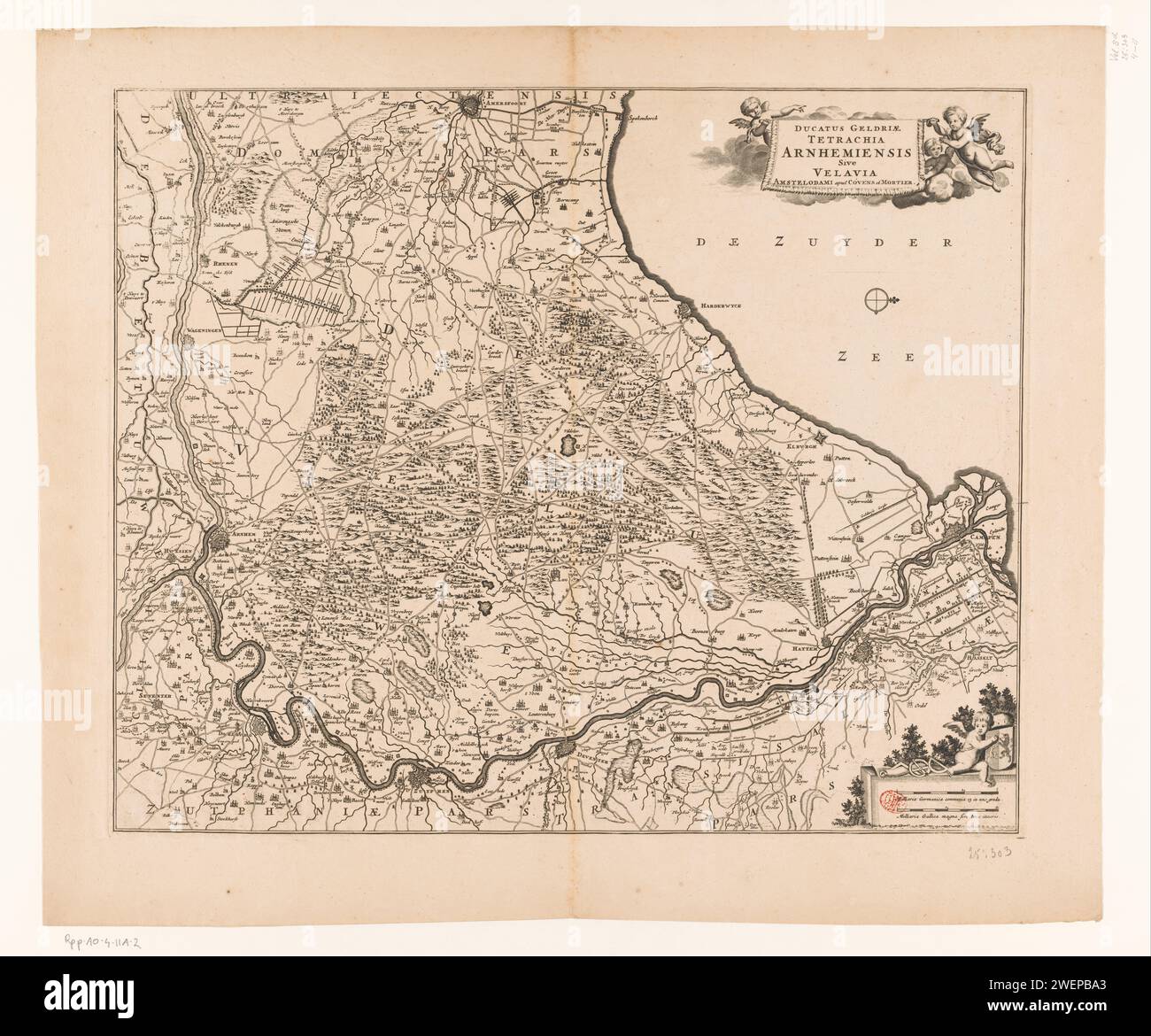 Map of the Veluwe, Anonymous, 1721 - 1774 print At the top right the title cartouche. At the ...