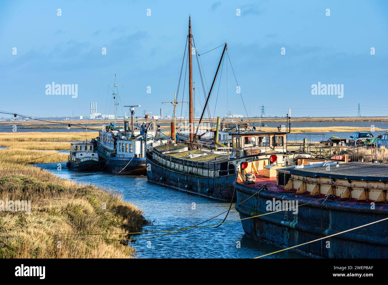 Barges in the river Medway at Lower Halstow near Upchurch in Kent ...