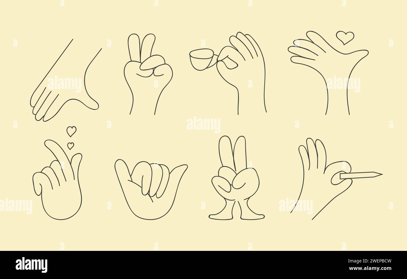 Korean finger heart sign set. Finger with mini heart and respect symbol ...