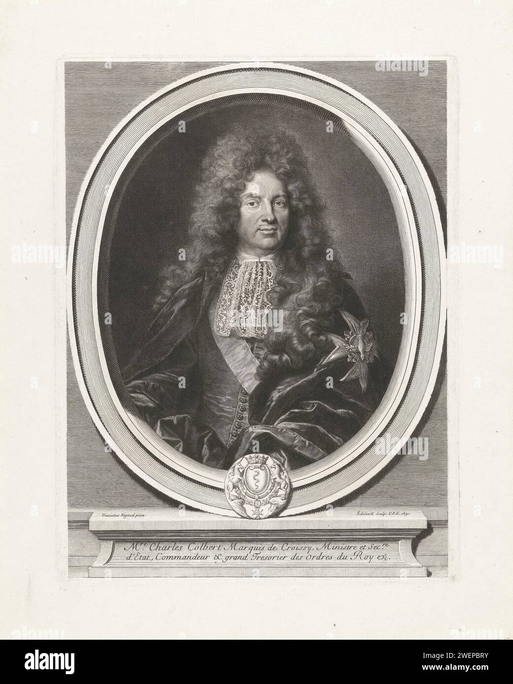 Portret van Charles Colbert, Gerard Edelinck, after Hyacinthe Rigaud ...
