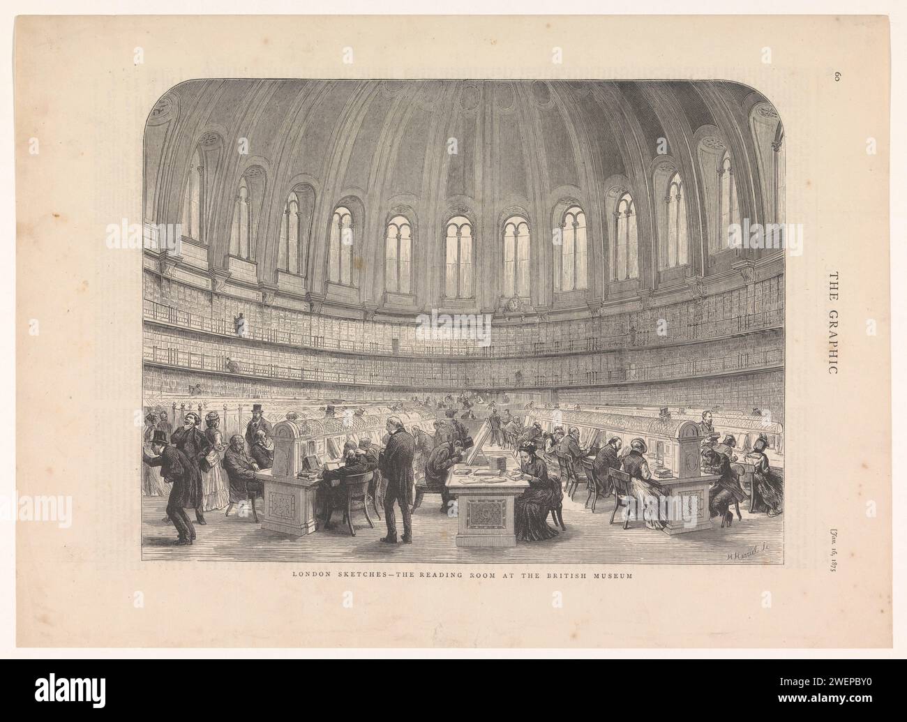 Reading room of the British Museum, Alfred Harral, 1875 print Numbered ...