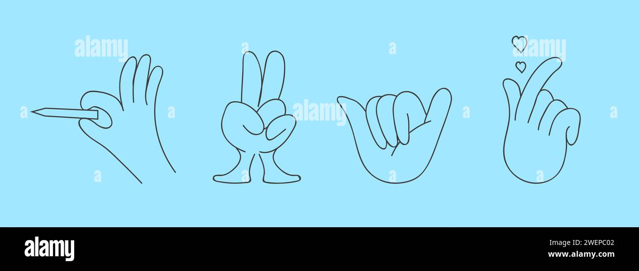 Korean finger heart sign set. Finger with mini heart and respect symbol ...