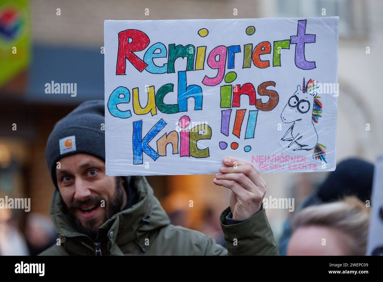 26 January 2024, Schleswig-Holstein, Gütersloh: A poster reading ...