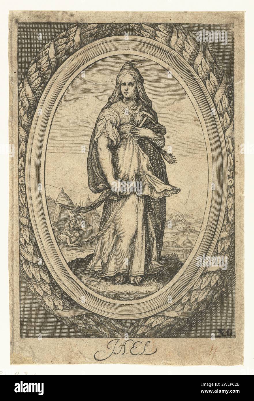 Jael, Nicolaas Braeu, after Jacob Matham, 1671 - 1705 print Jaël with ...