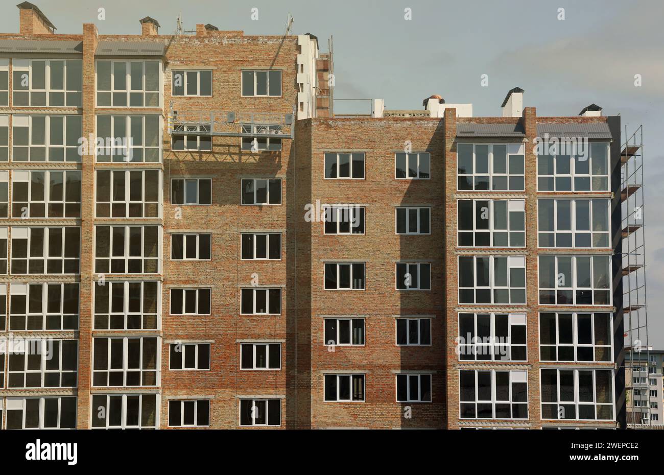 View of a large construction site with buildings under construction and ...