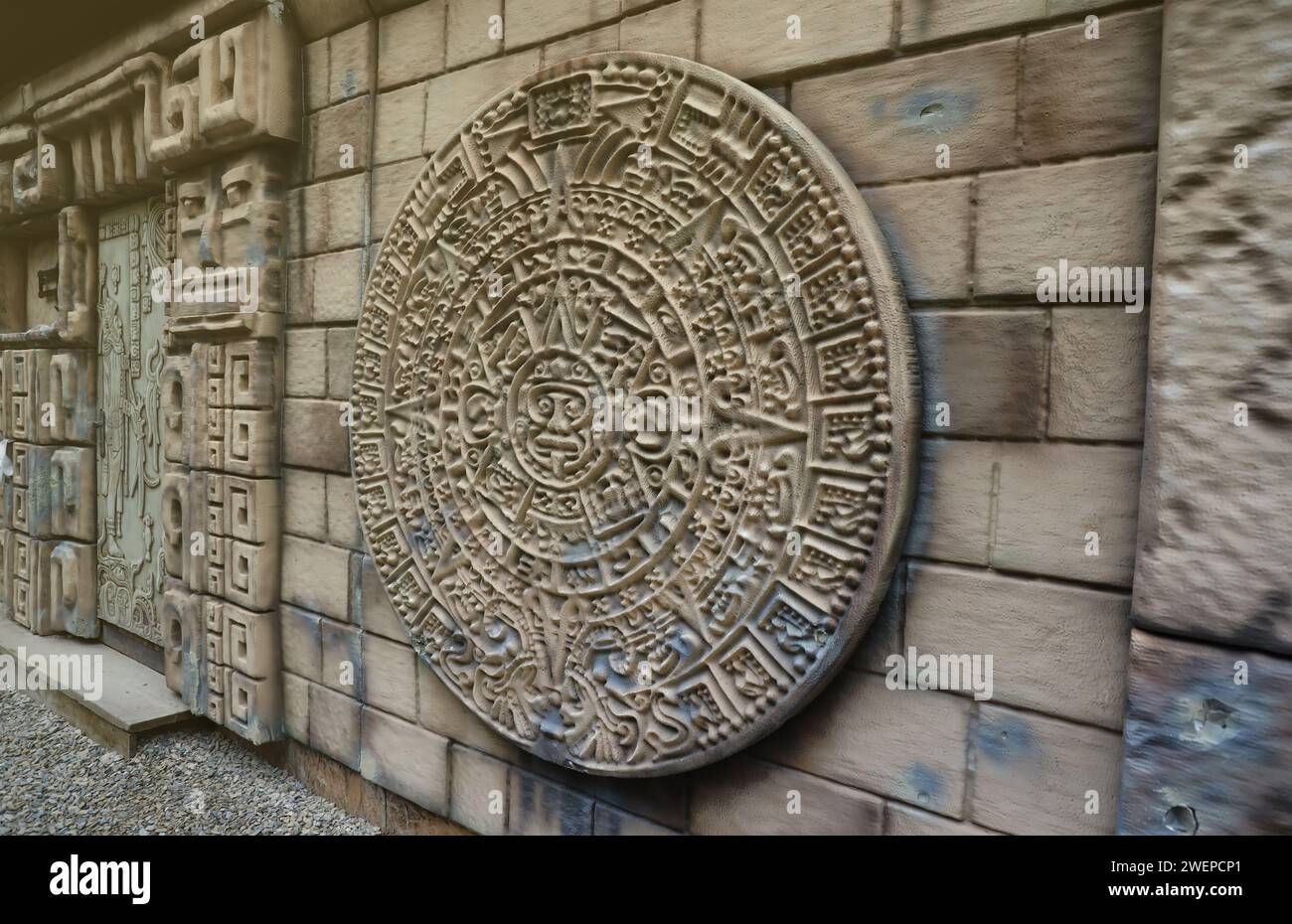 Ancient Mayan Calendar or Aztec calendar with rough relief surface ...
