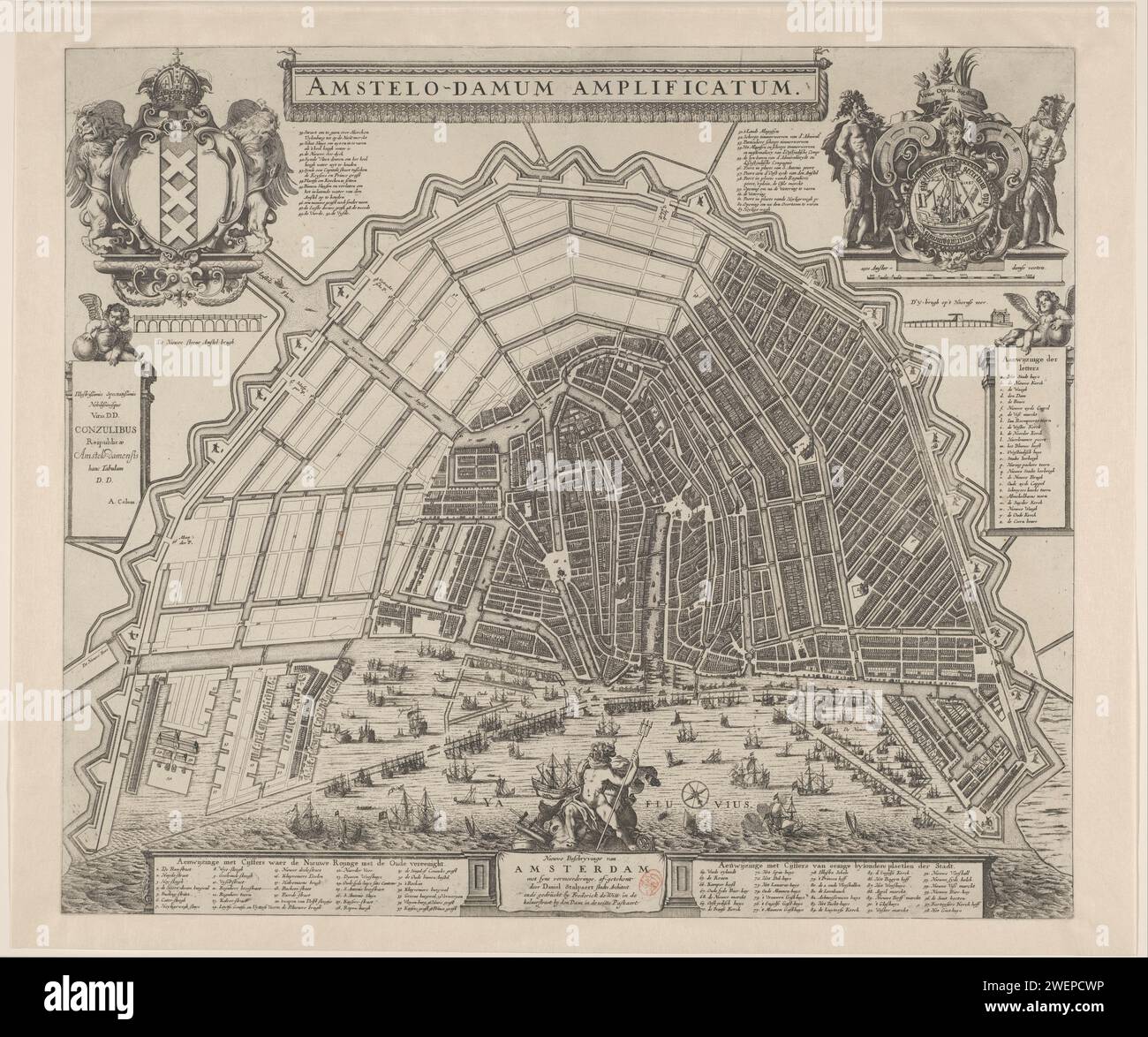 Map of Amsterdam with design for the fourth explanation, A. Besnard, Daniel Stalpaert, in or ...