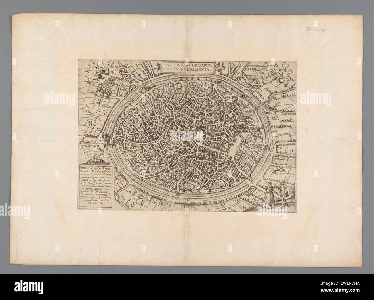 Map of Bruges, Anonymous, 1612 print Map of Bruges with Latin text on ...