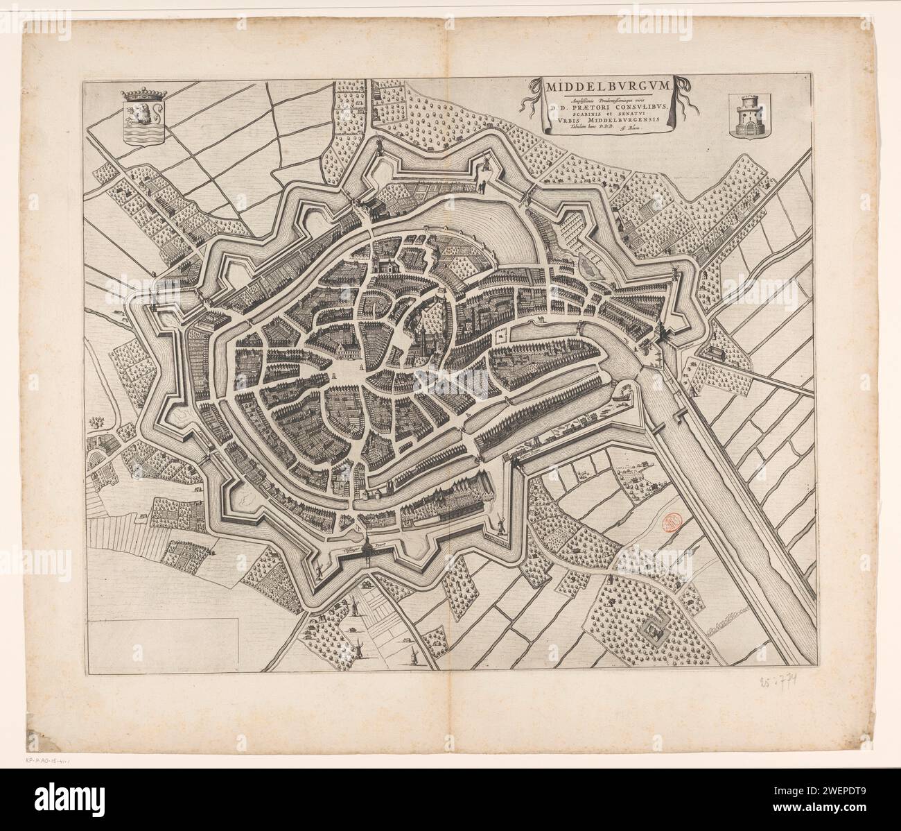 Map of Middelburg, Anonymous, 1652 print Map in a nutshell perspective ...