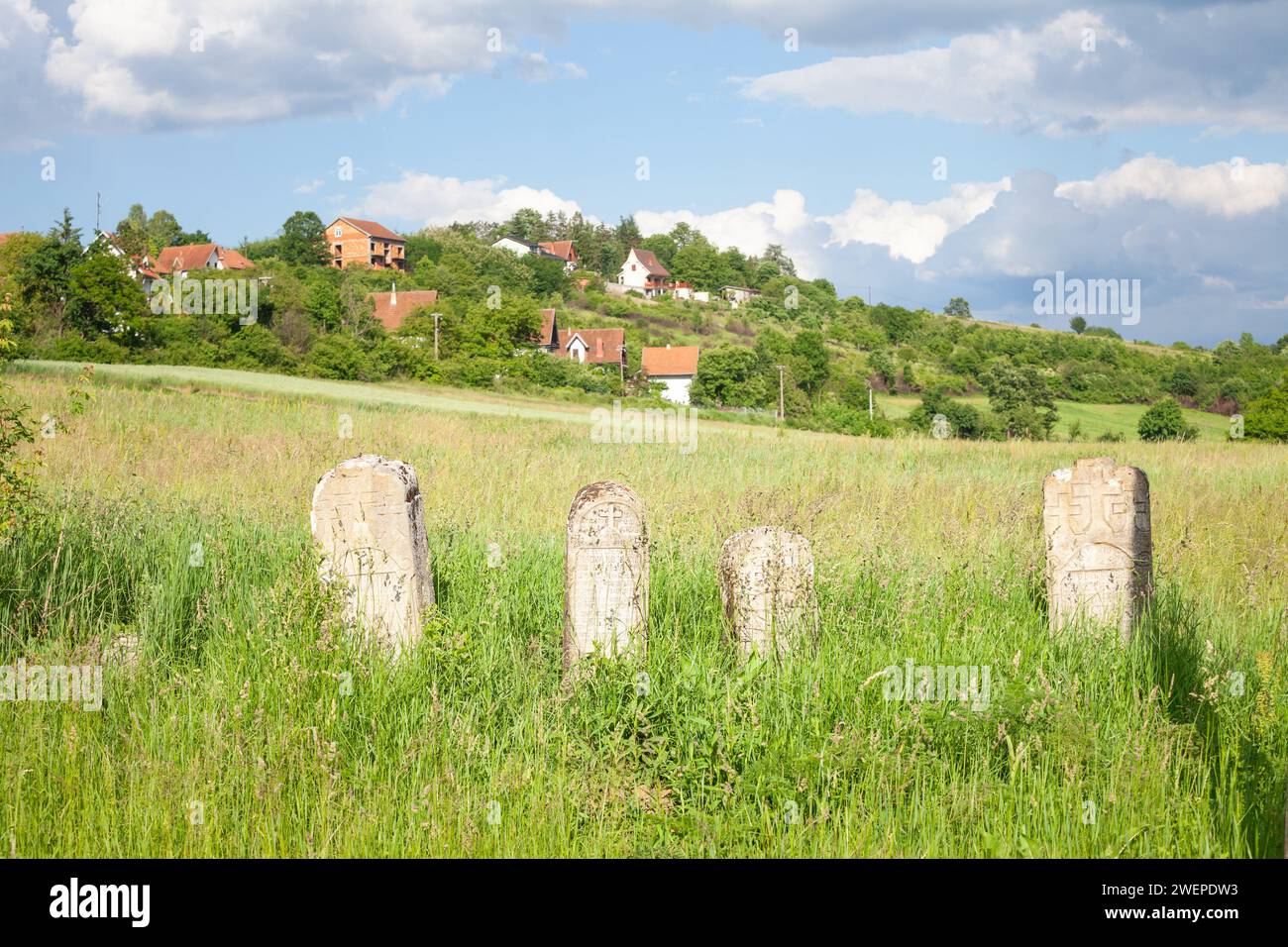 Picture of abandoned graves in the village of Barajevo, Serbia, in the ...