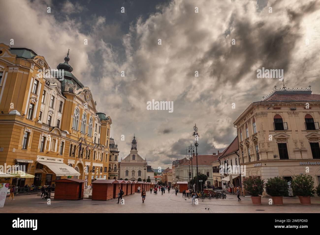 Picture of the main pedestrian street and square of Pecs, Szechenyi ter ...