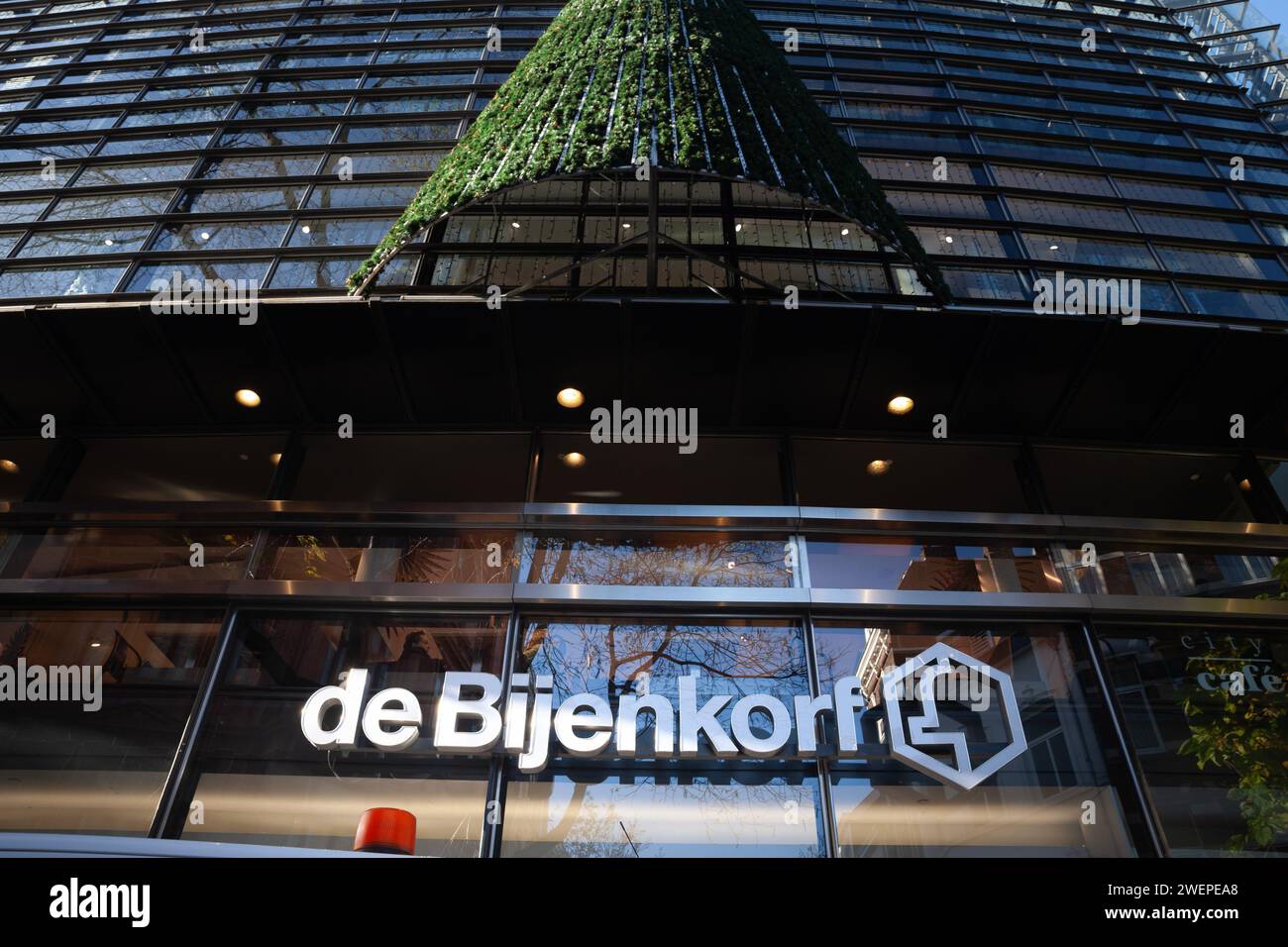 Picture of a sign with the logo of De Bijenkorf on their main store for ...
