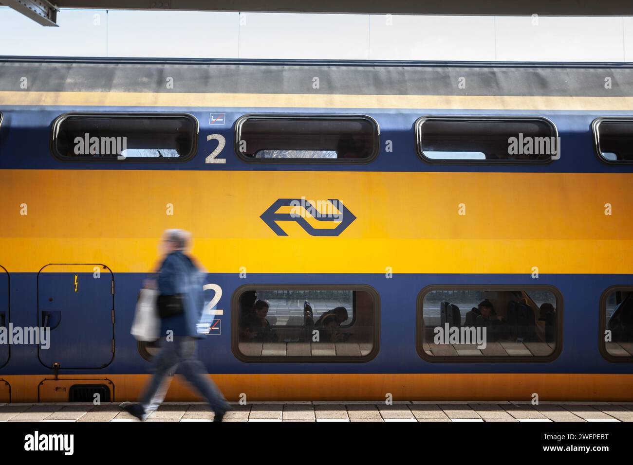 Picture of a train of Dutch railways ready for departure in Maastricht ...